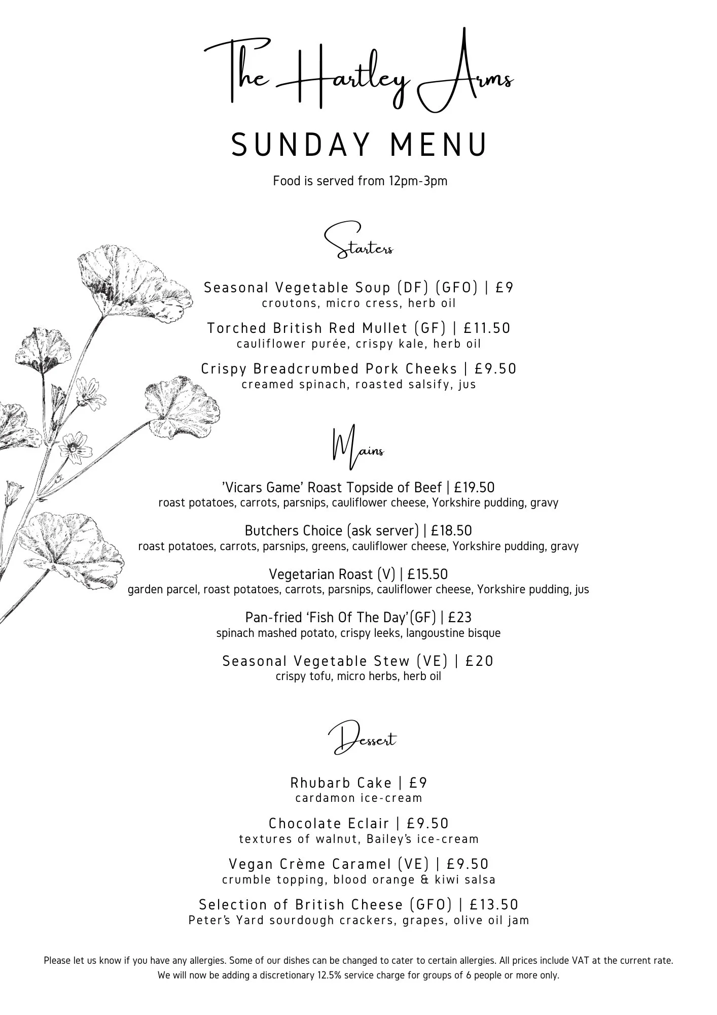 Menus — The Hartley Arms