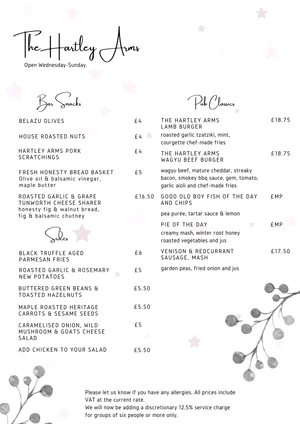 Menus — The Hartley Arms