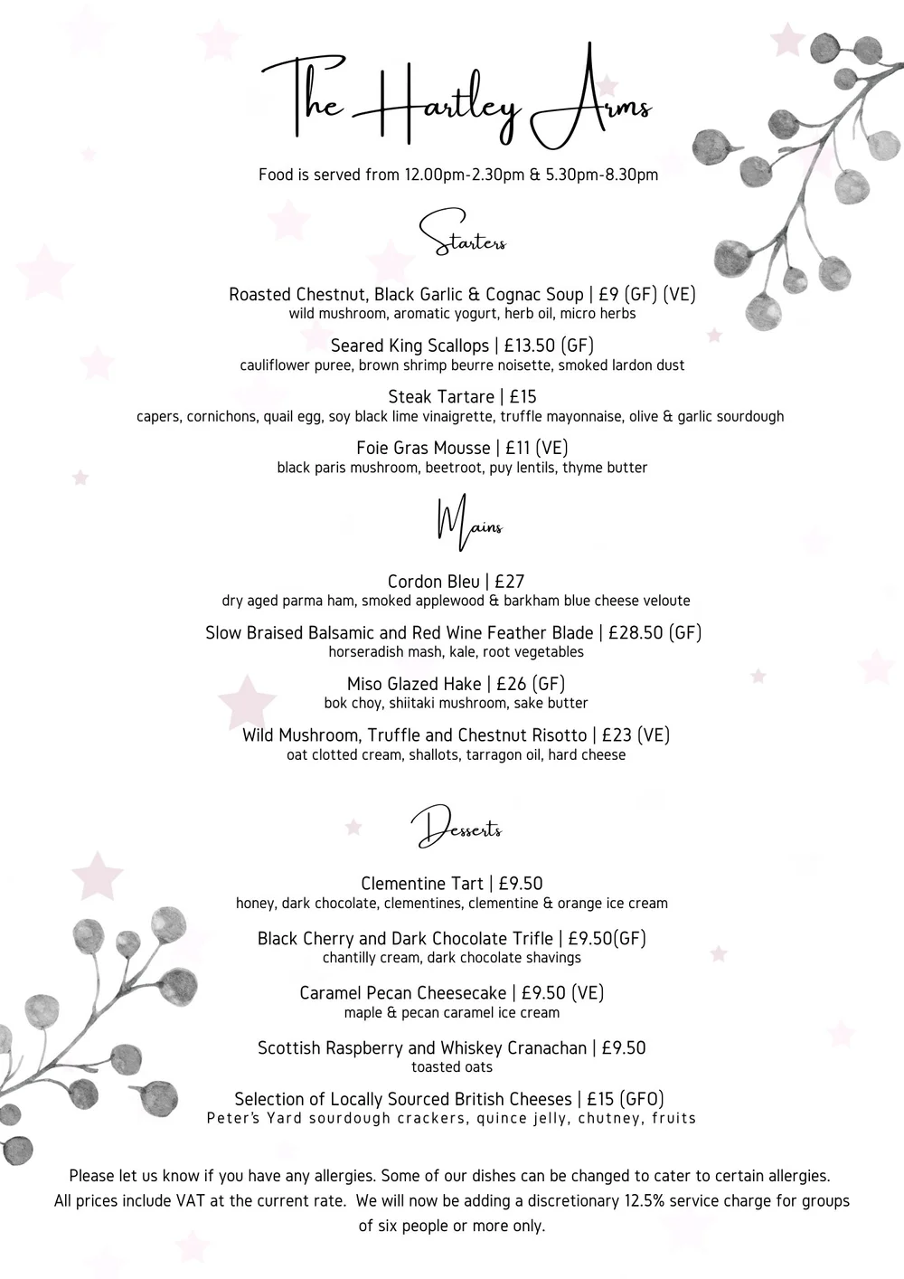 Menus — The Hartley Arms