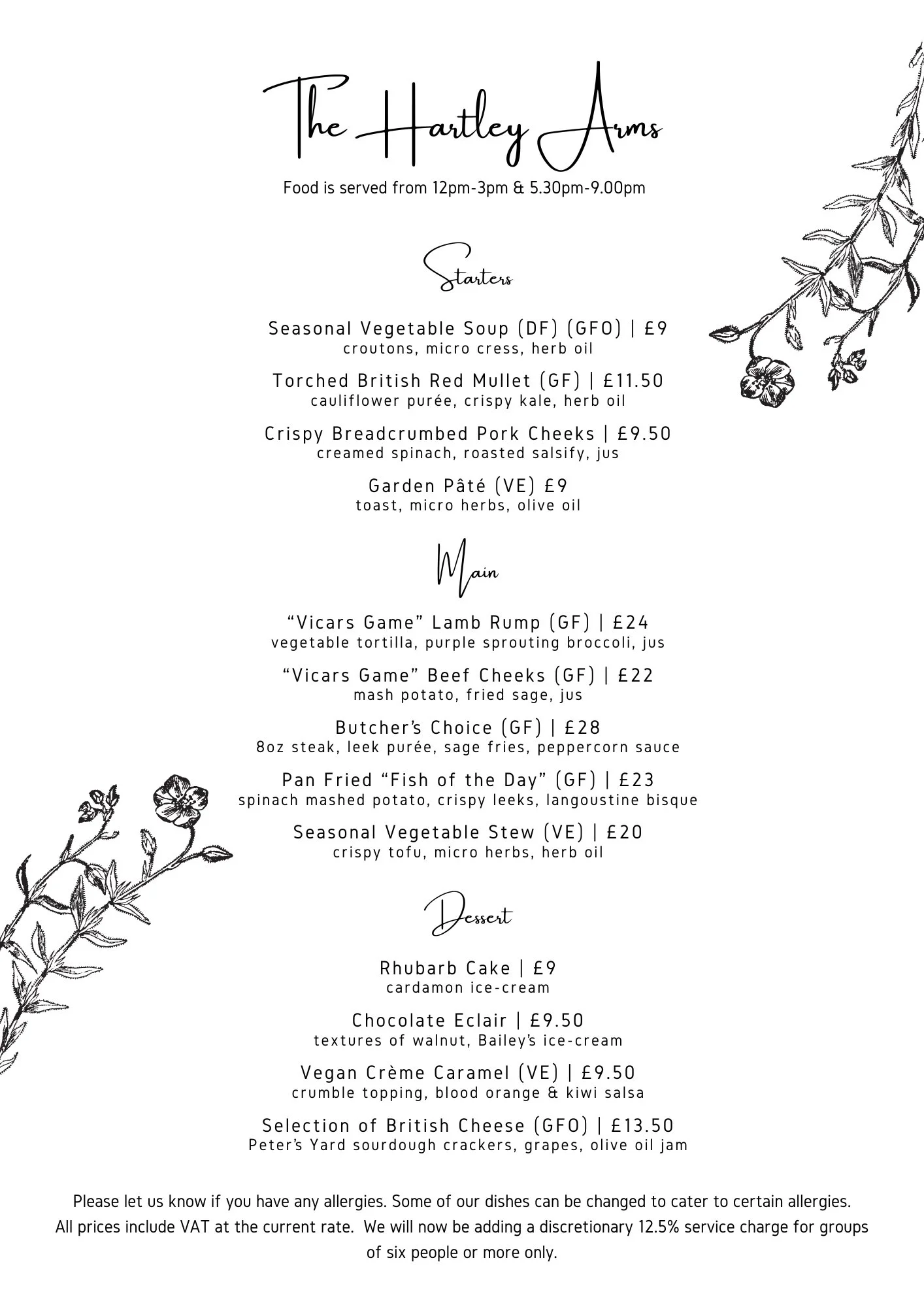 Menus — The Hartley Arms