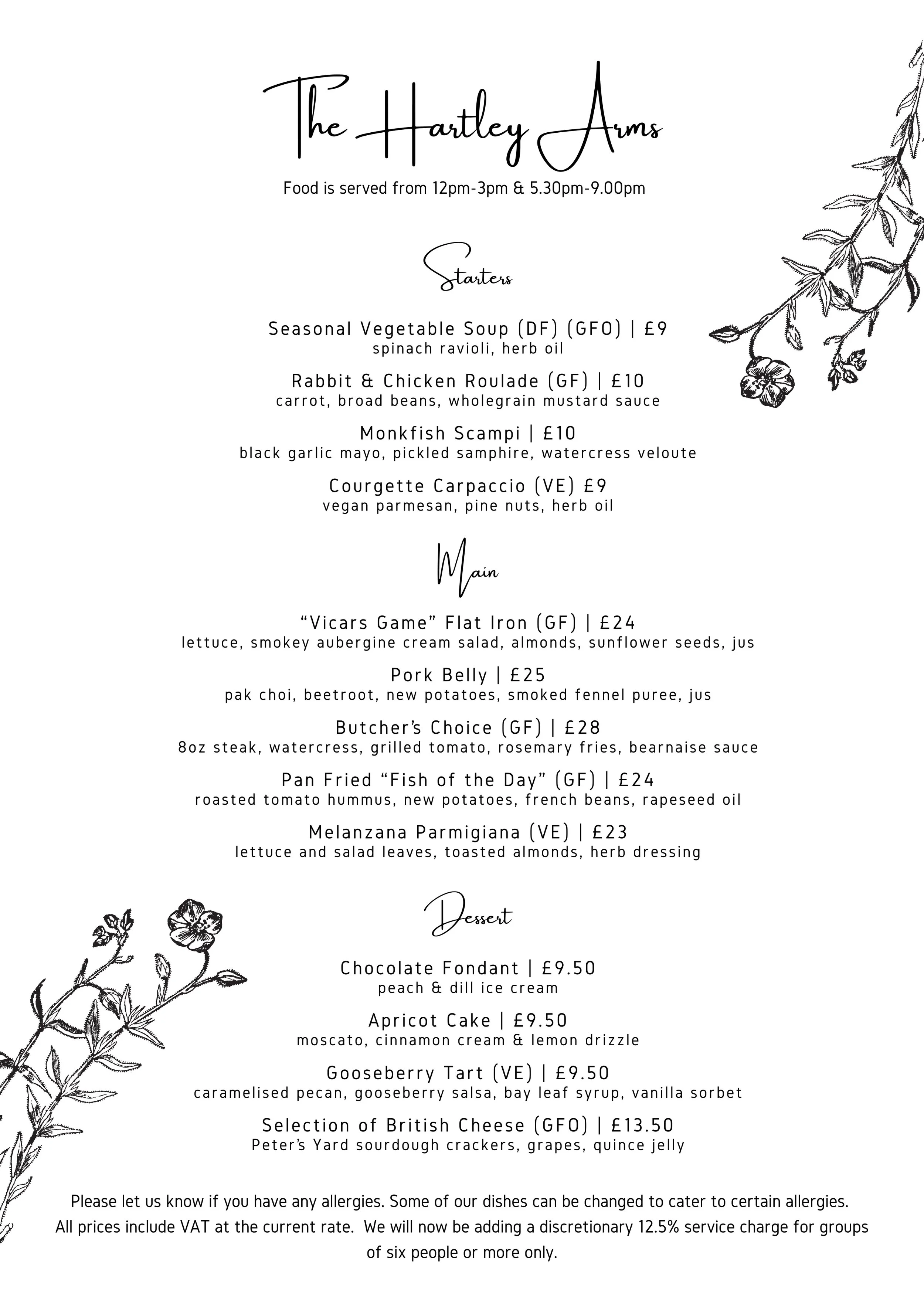 Menus — The Hartley Arms