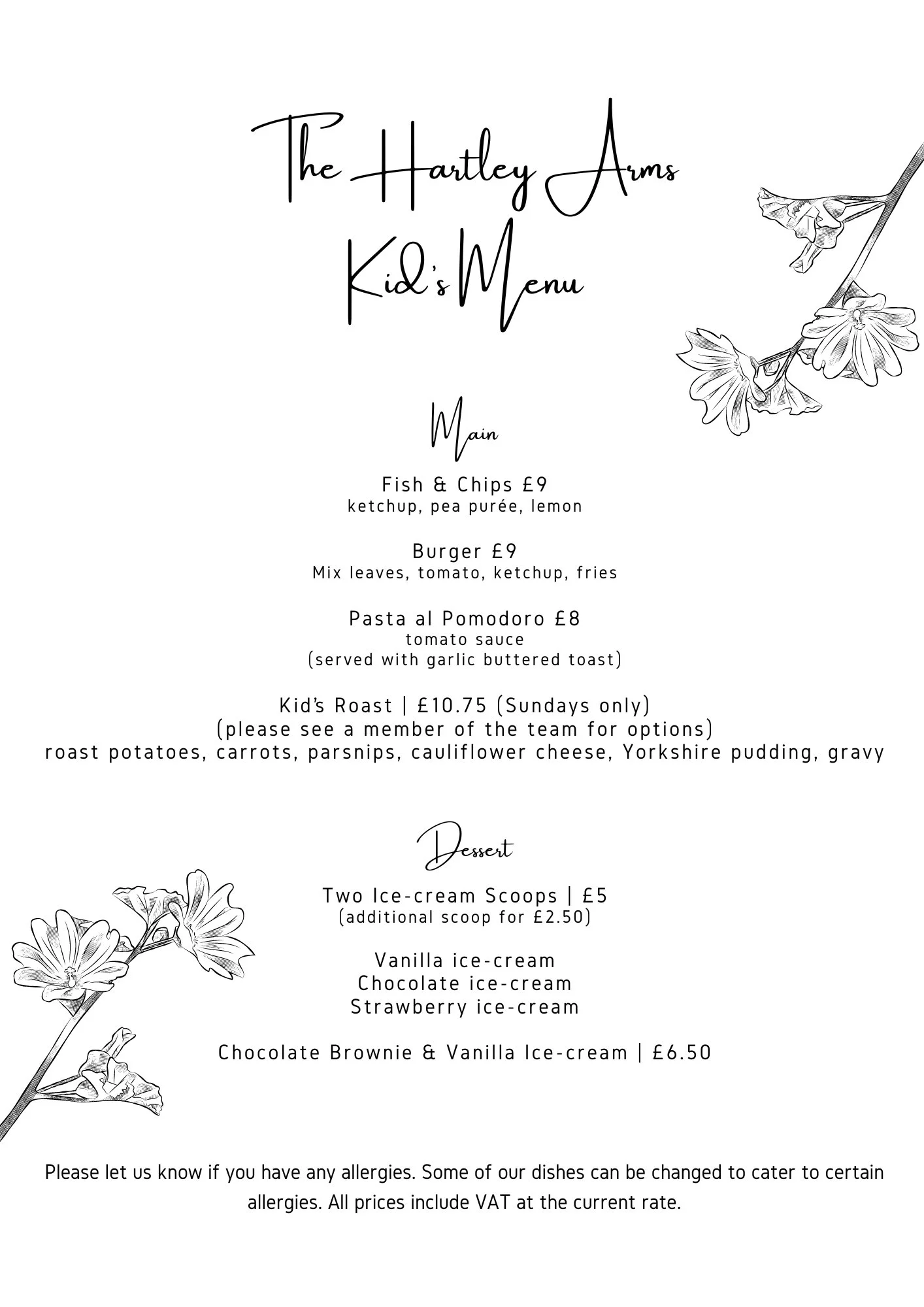 Menus — The Hartley Arms