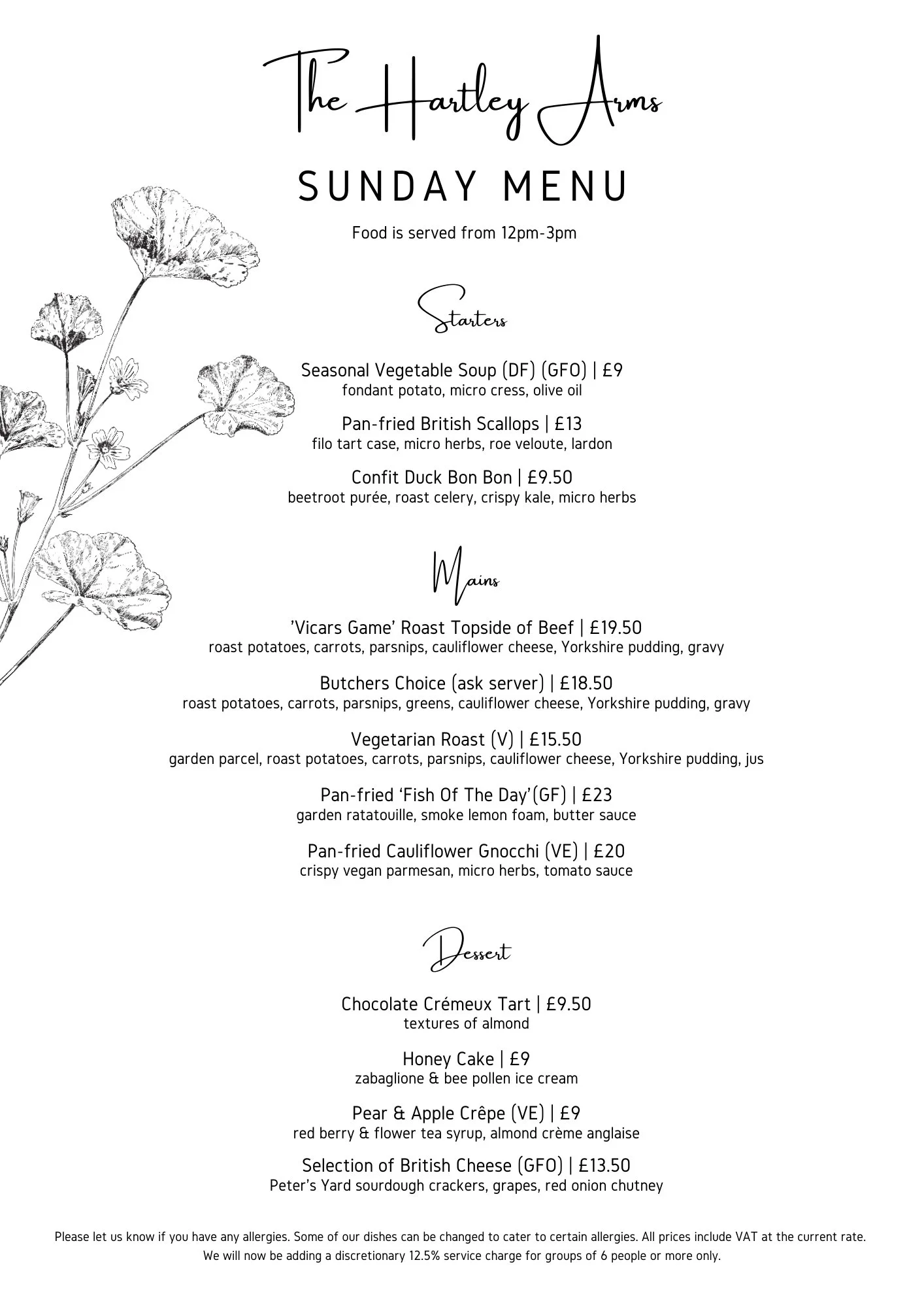 Menus — The Hartley Arms