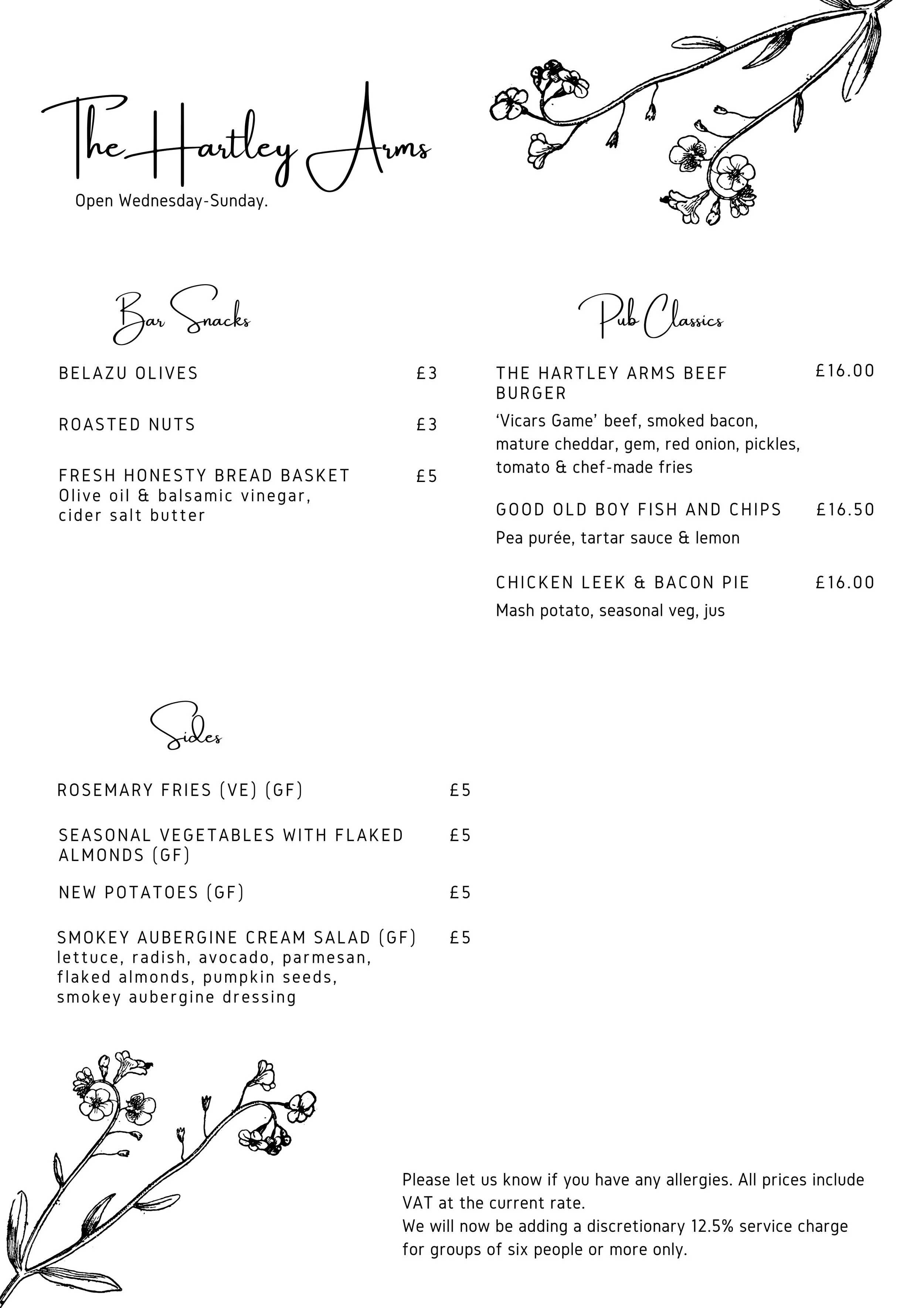 Menus — The Hartley Arms
