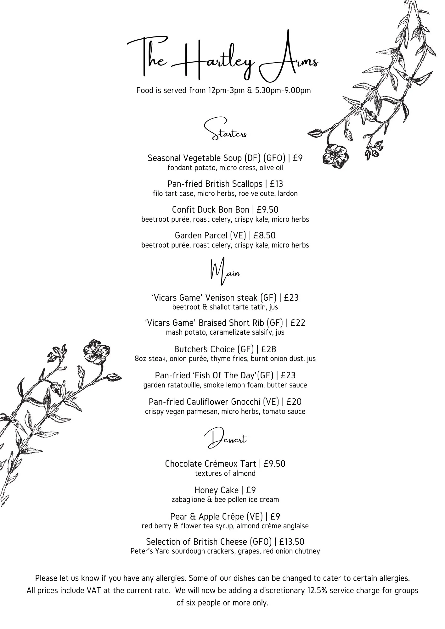 Menus — The Hartley Arms