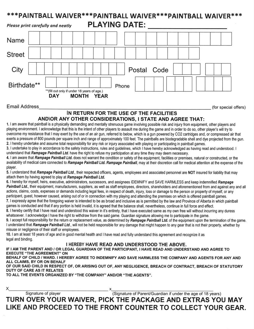 Waiver & Map — Rampage Paintball & Airsoft Edmonton