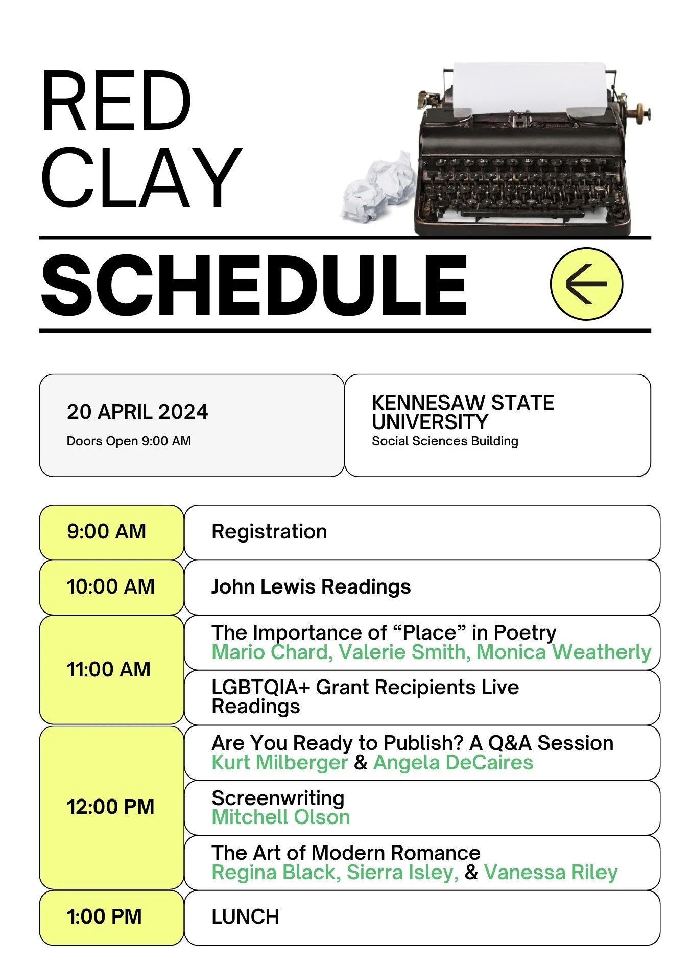 Schedule — Supporting & Inspiring Writers Since 2009