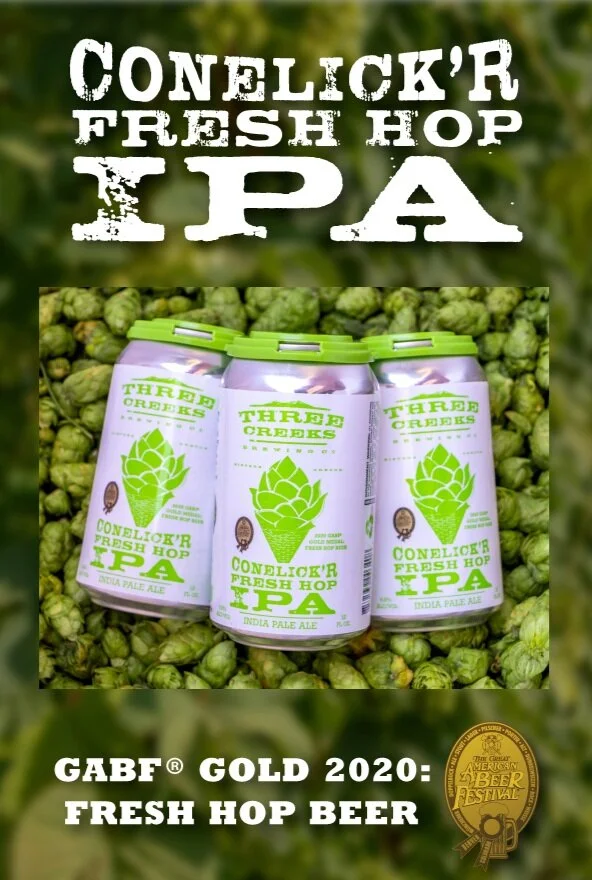 Three Creeks Brewing GABF gold medal winning Fresh Hop Conelick’r IPA ...
