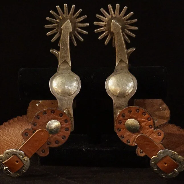 August Buermann Daisy Pattern Nickel Spurs F3391 — Old West Collector