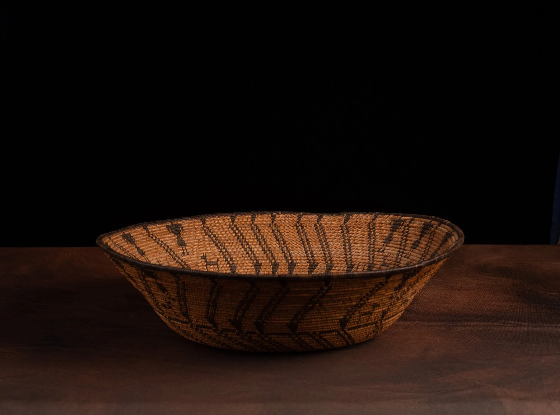 Panamint Shoshoni wide low vessel basket w/ foot — Old West Collector