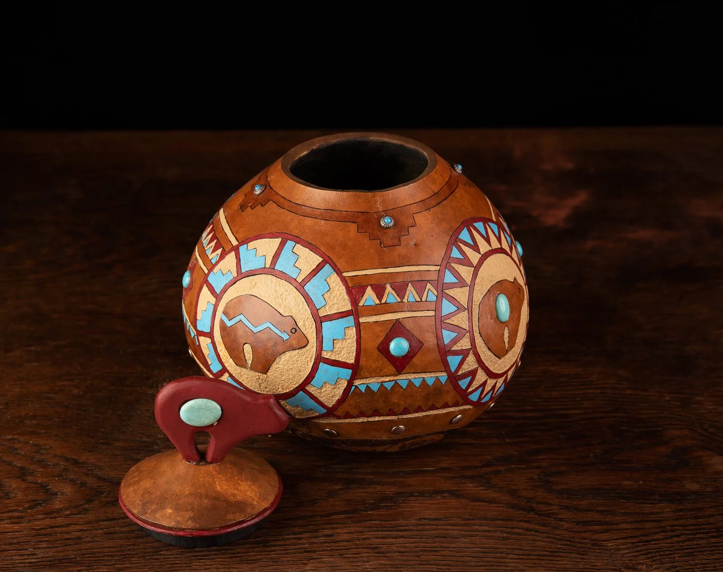 "Turqoise Bear" Hand Carved Gourd by Becky Anthony — Old West Collector