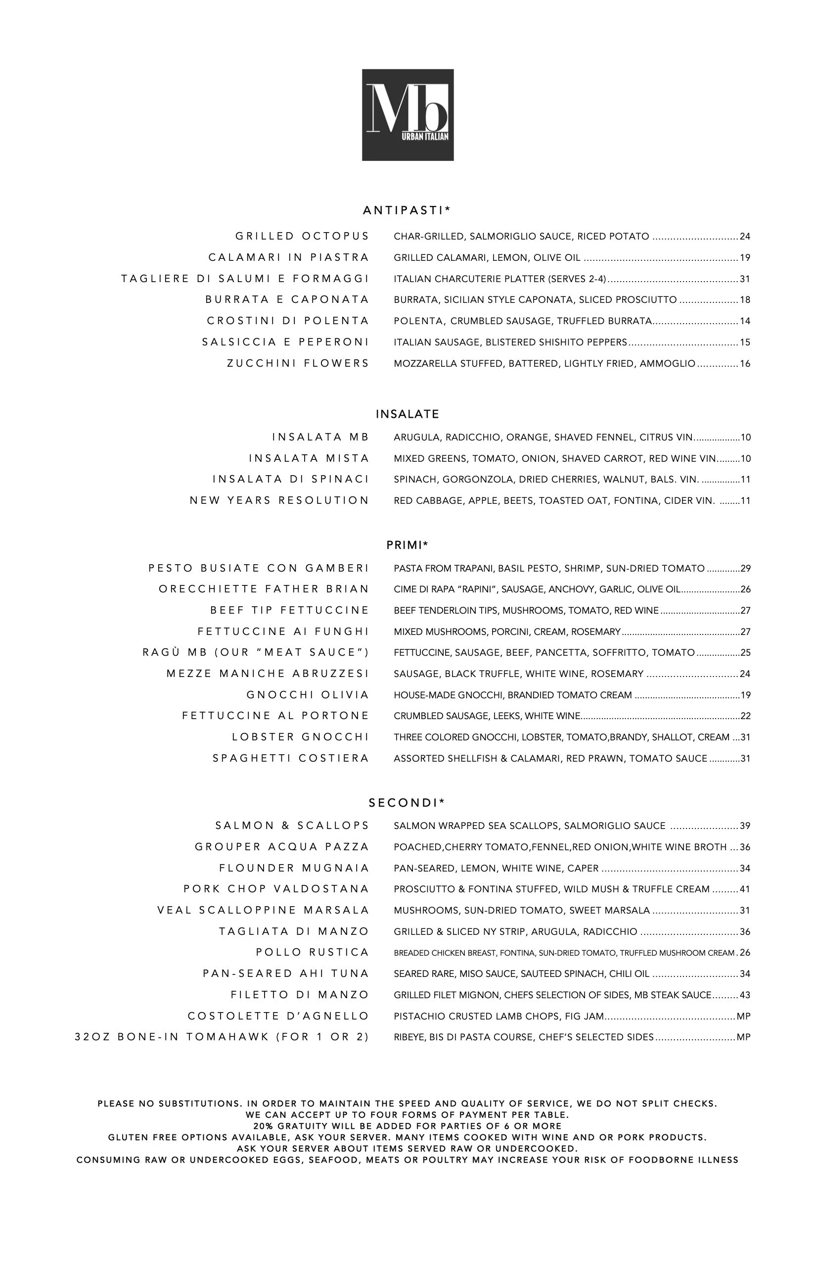 Menu — Mangiabevi Urban Italian