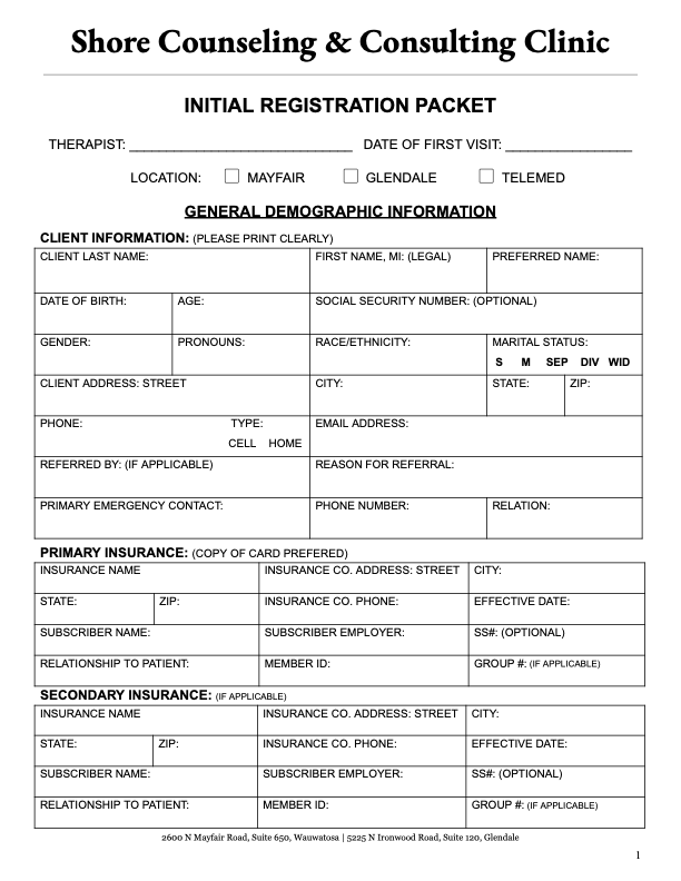 Forms | Complete Forms Easily Today — Shore Counseling & Consulting Clinic