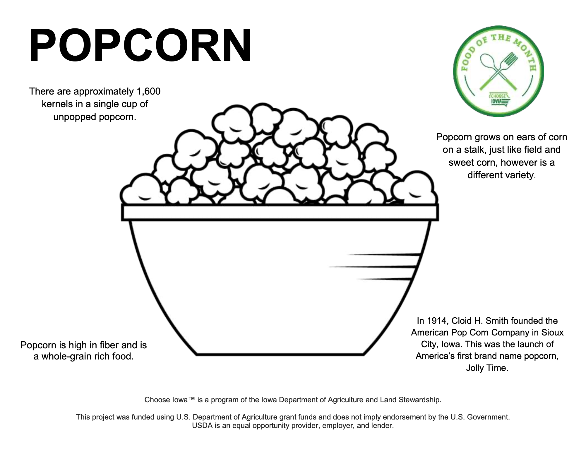 Popcorn Kernel Coloring Page Sketch Coloring Page