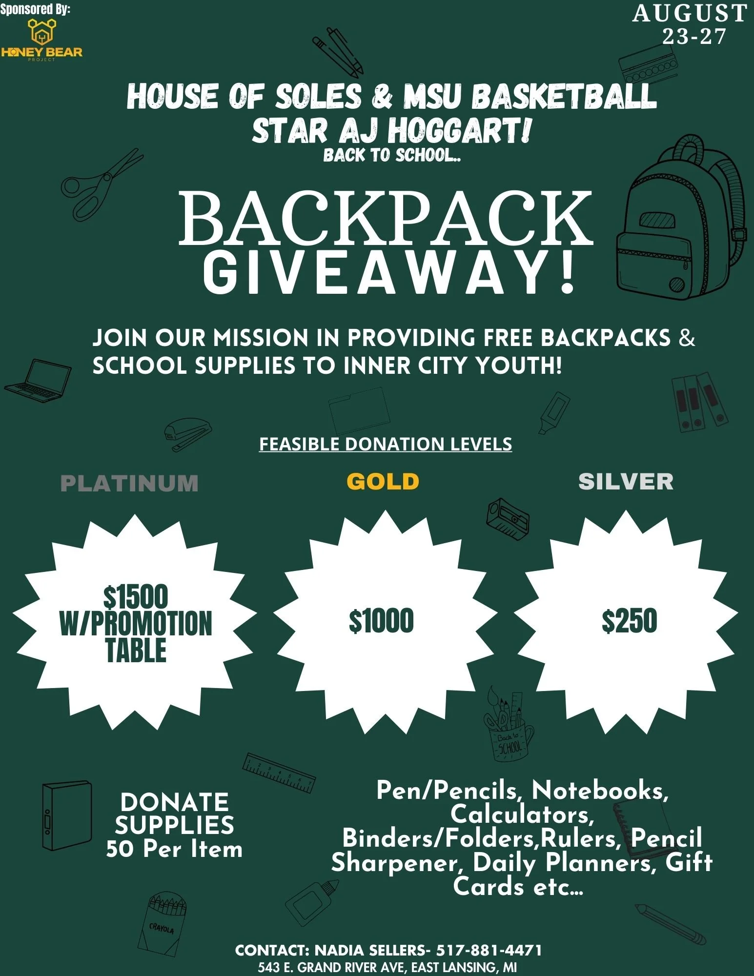 Backpack Giveaway - Honey Bear Project