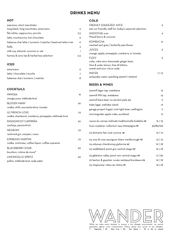 Menu — Wander Café & Bistro