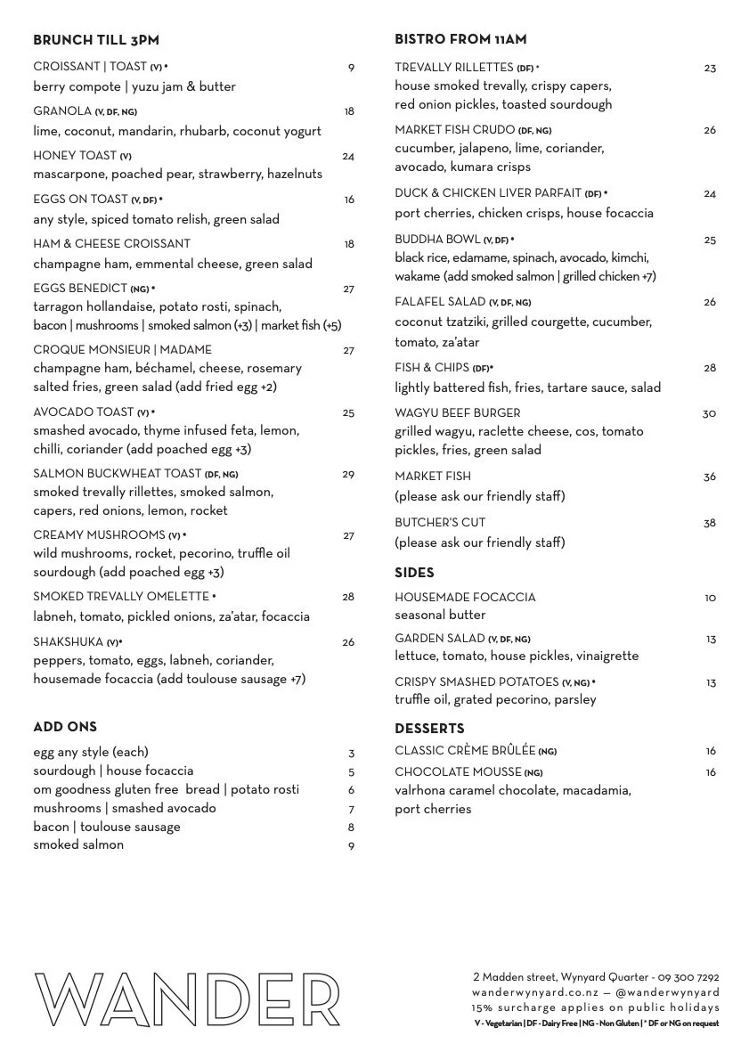 Menu — Wander Café & Bistro
