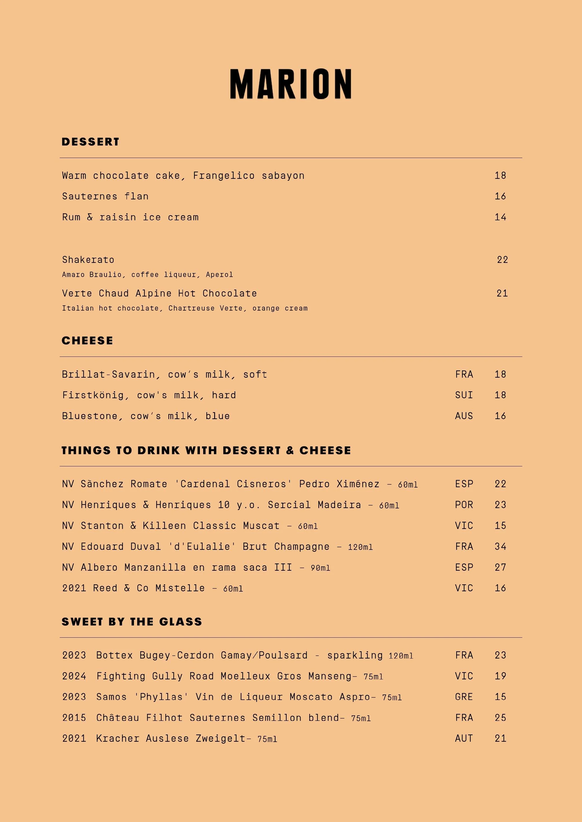 Menu | Marion Wine Bar