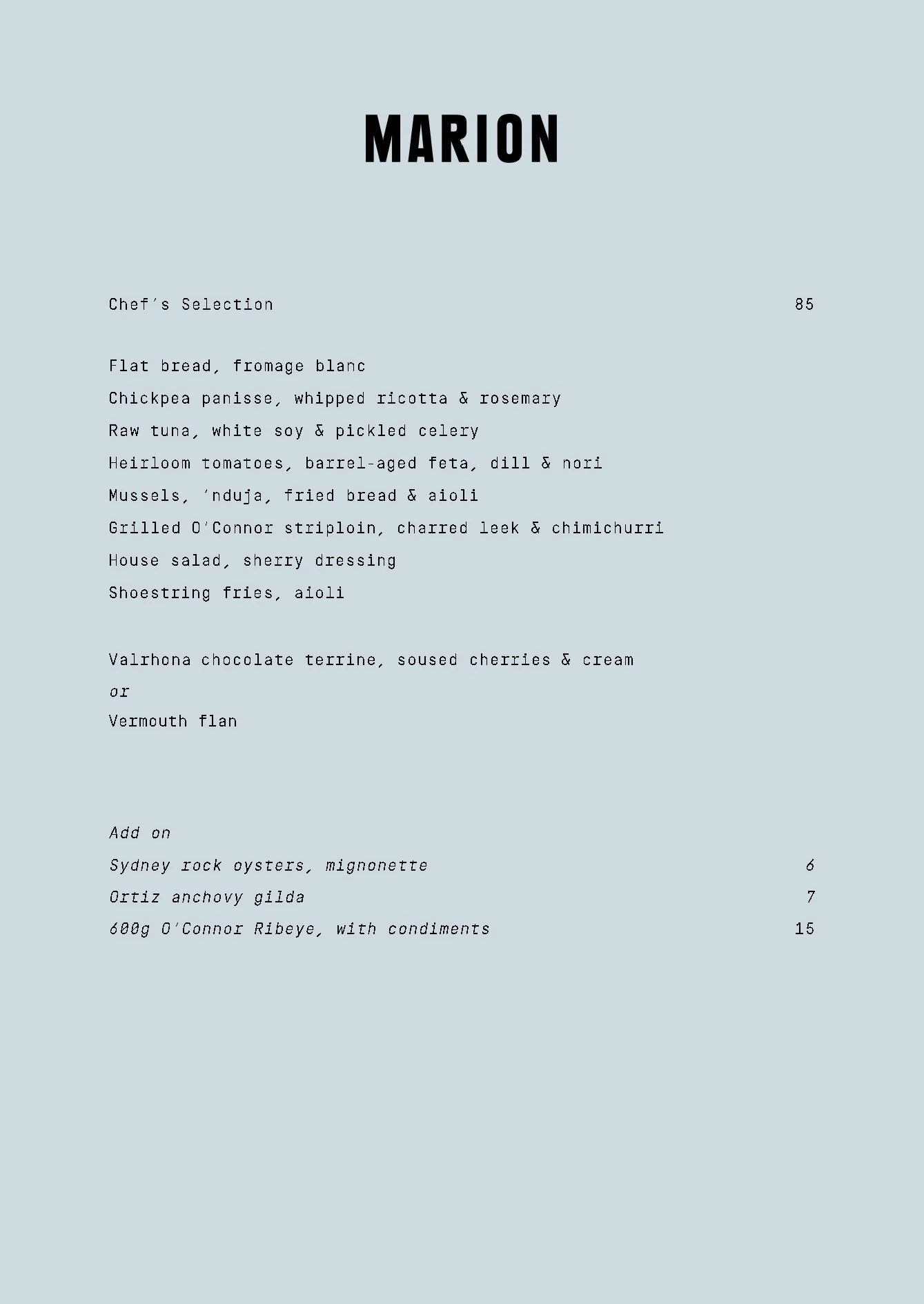 Menu | Marion Wine Bar