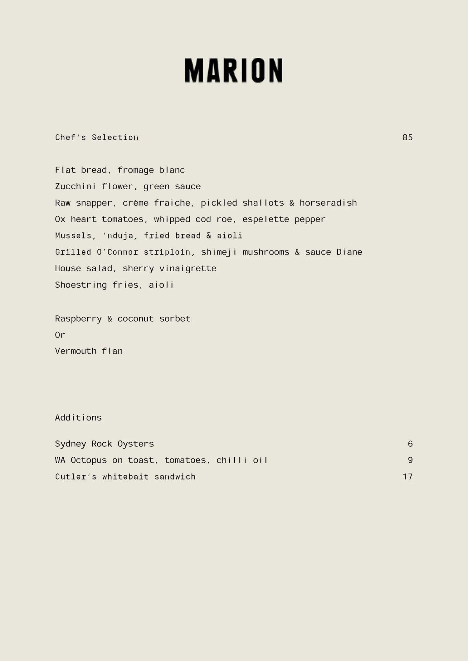 Menu | Marion Wine Bar