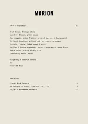 Menu | Marion Wine Bar
