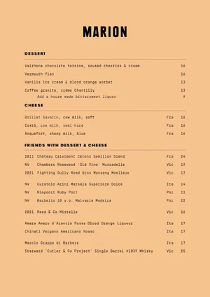 Menu | Marion Wine Bar