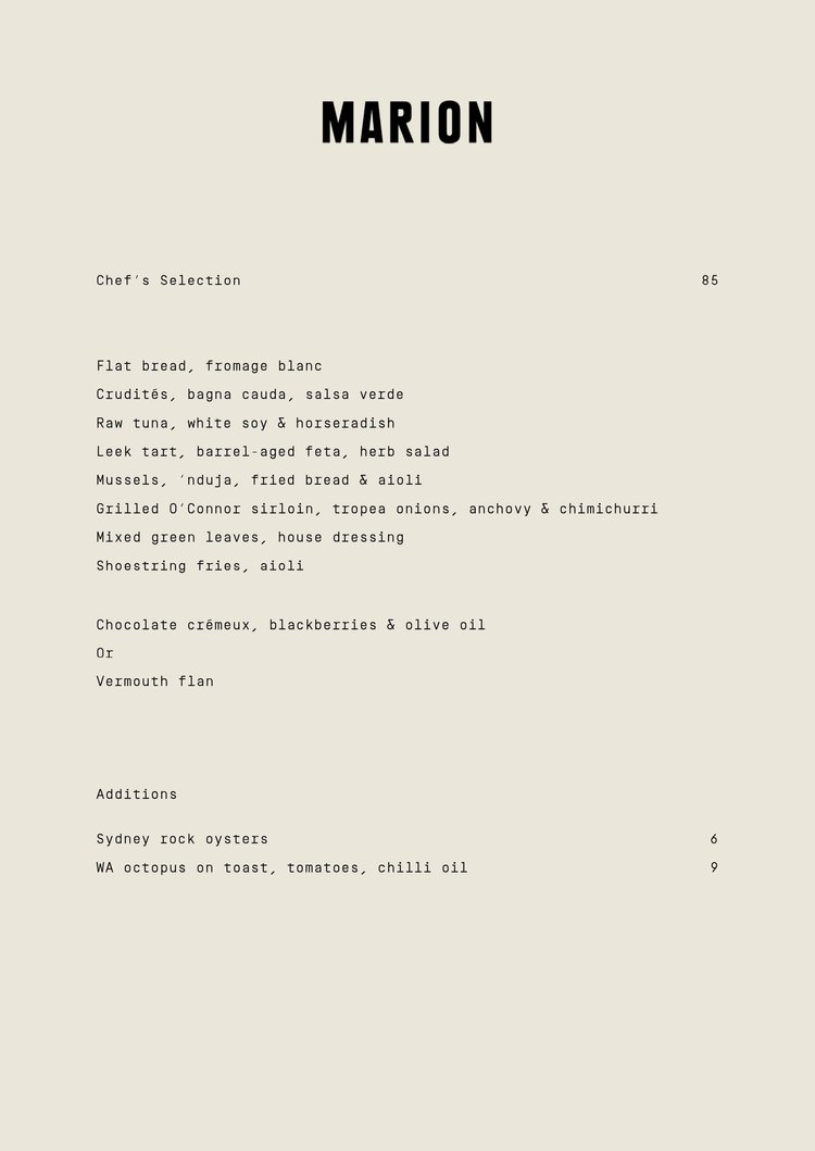 Menu | Marion Wine Bar