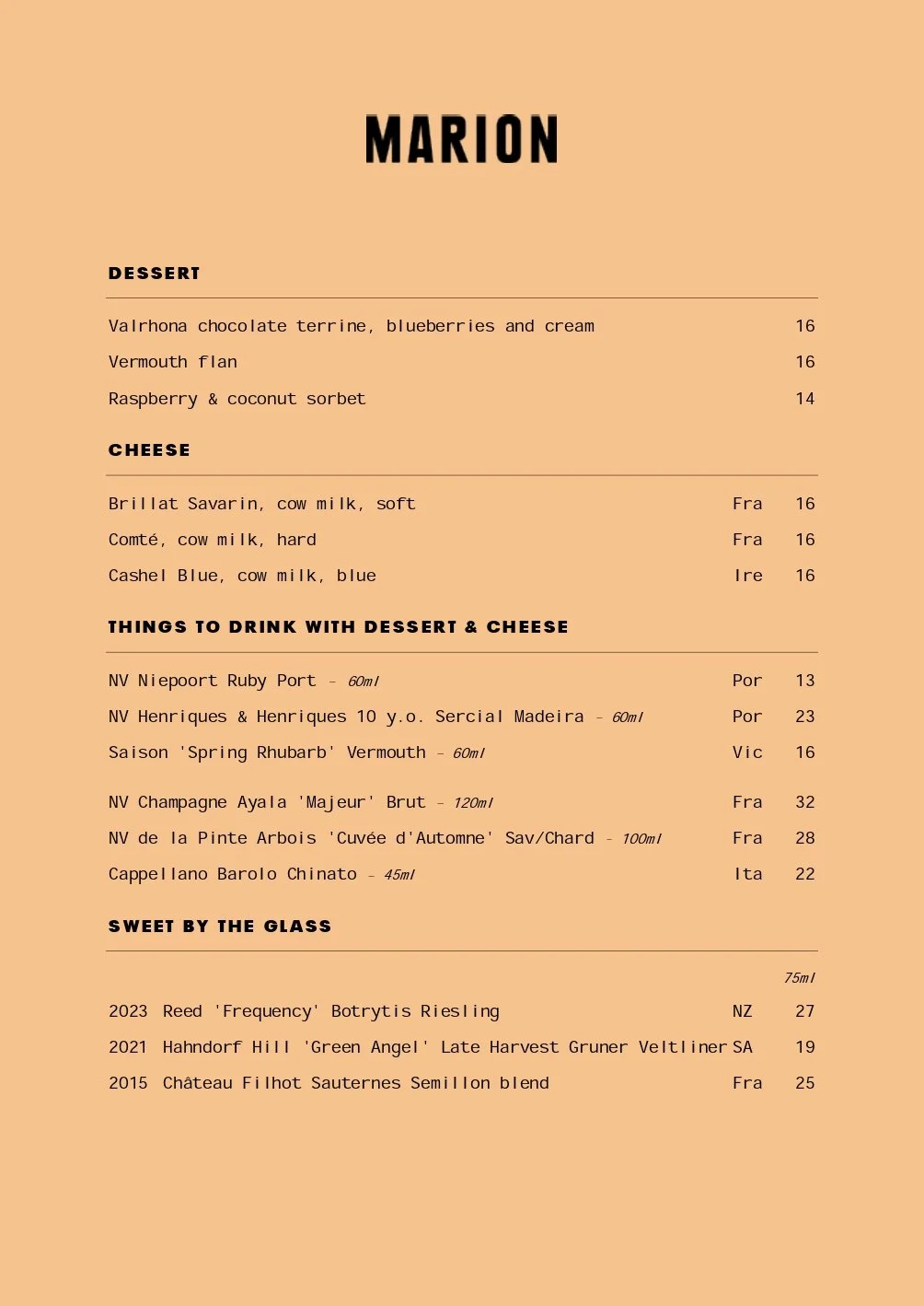 Menu | Marion Wine Bar
