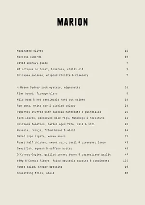 Menu | Marion Wine Bar