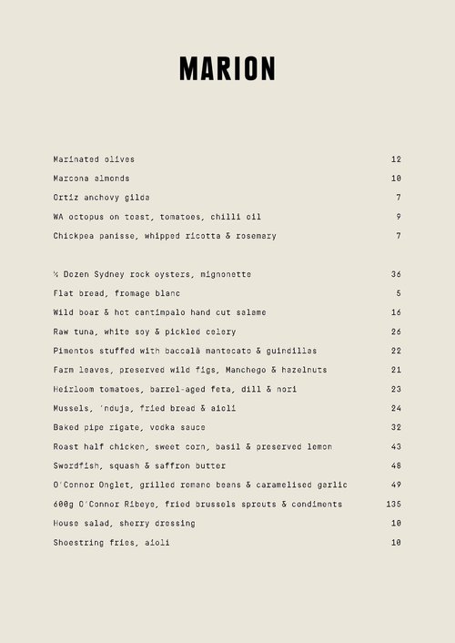 Menu | Marion Wine Bar