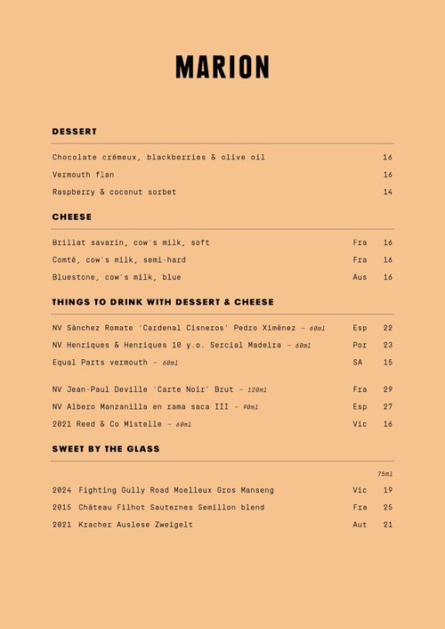 Menu | Marion Wine Bar