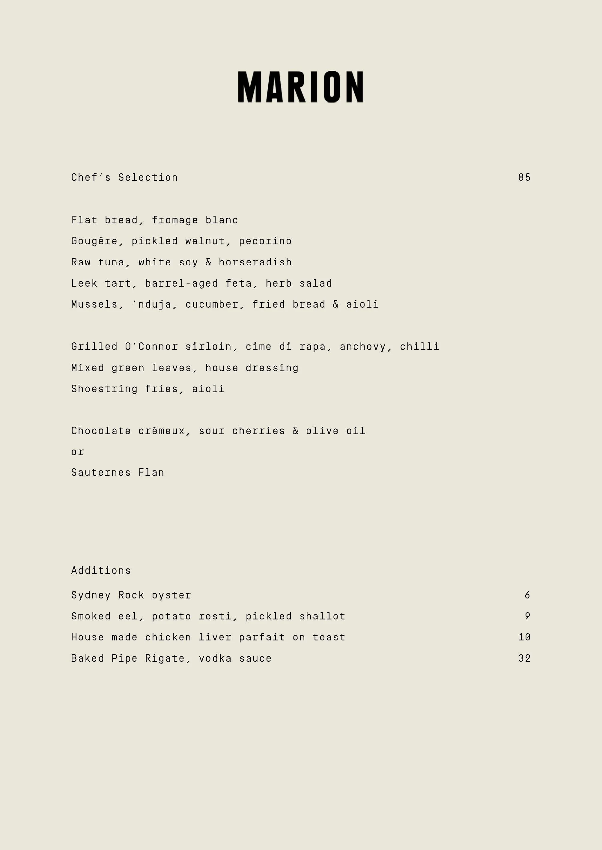 Menu | Marion Wine Bar