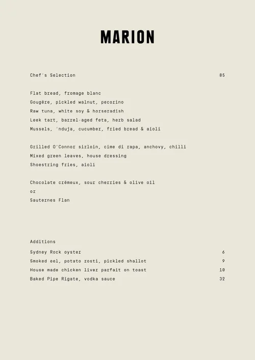 Menu | Marion Wine Bar