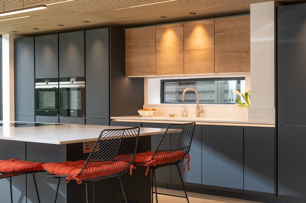 Luxurious Fjord Blue & Oak Kitchen in Wilstone | Audus Kitchens