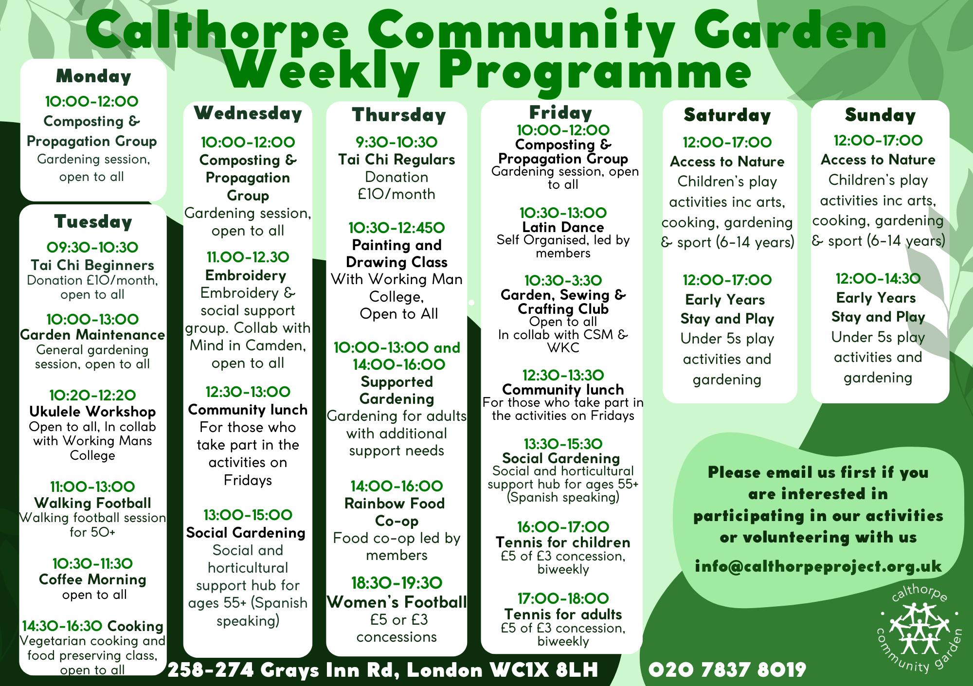 Calthorpe Weekly Programme — Calthorpe Community Garden