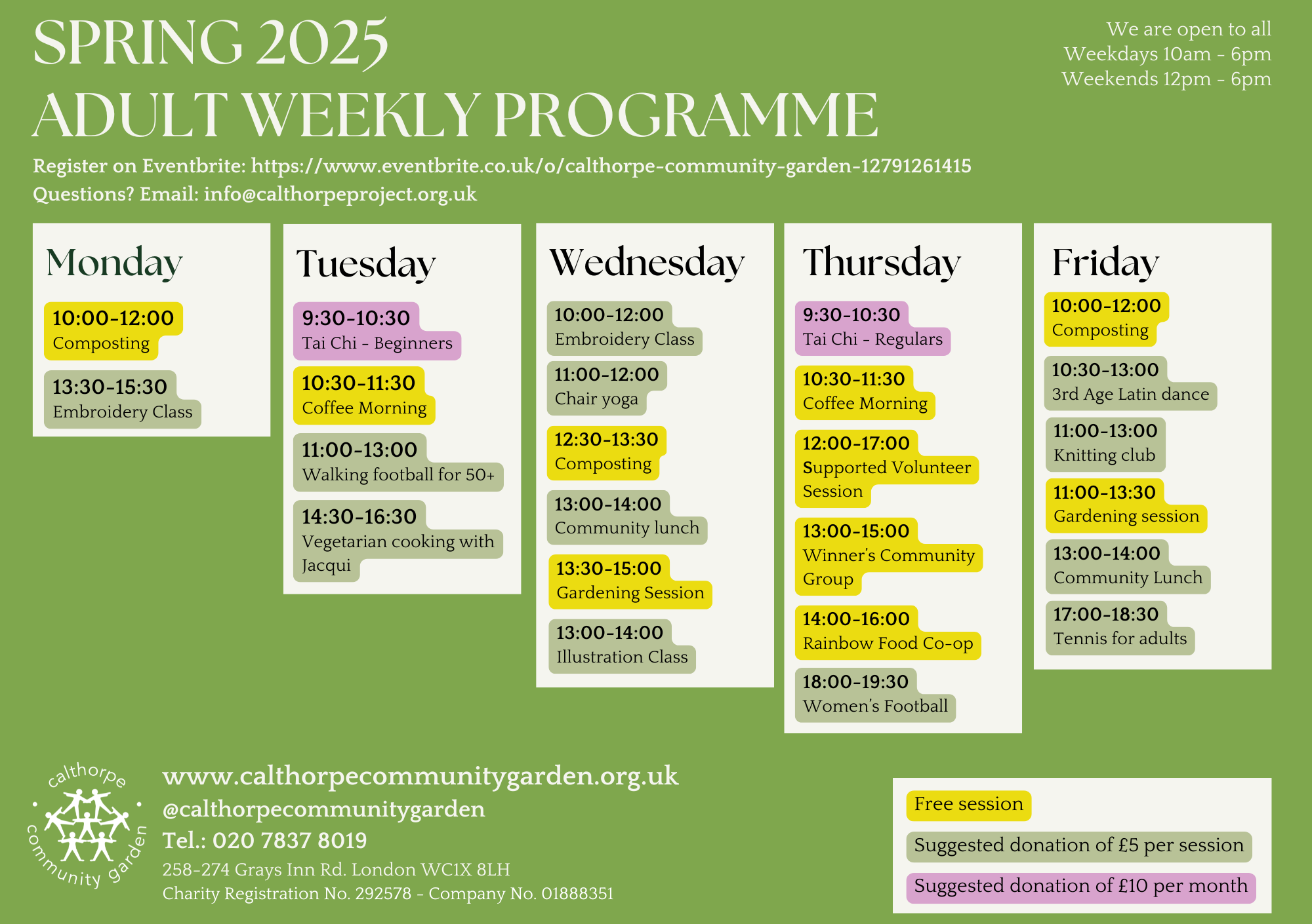 Calthorpe Weekly Programme — Calthorpe Community Garden
