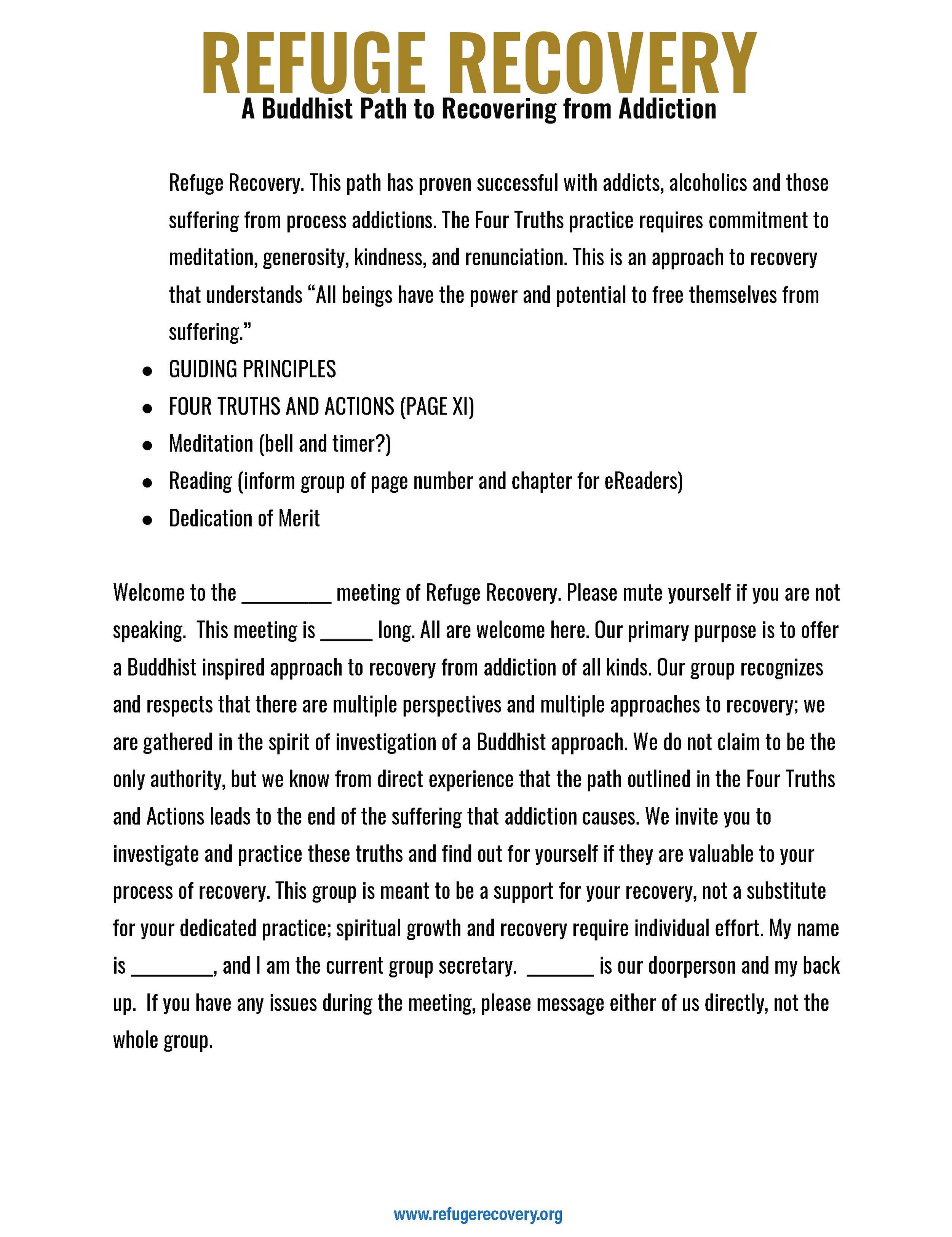 Meeting Resources — Refuge Recovery World Services