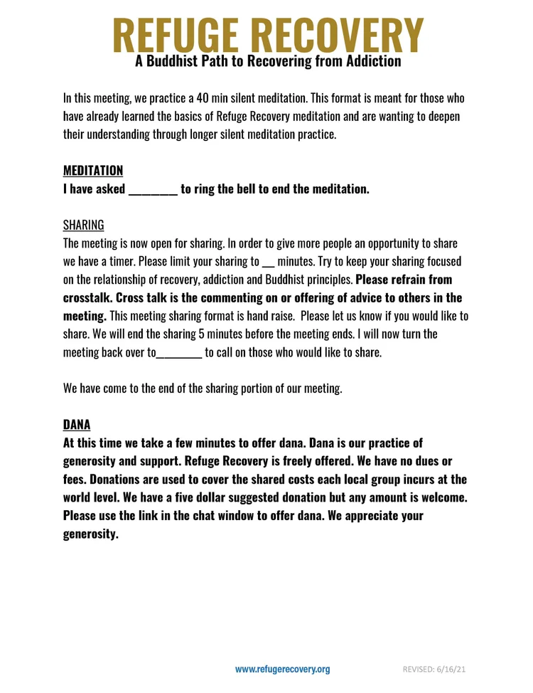 Meeting Scripts — Refuge Recovery World Services