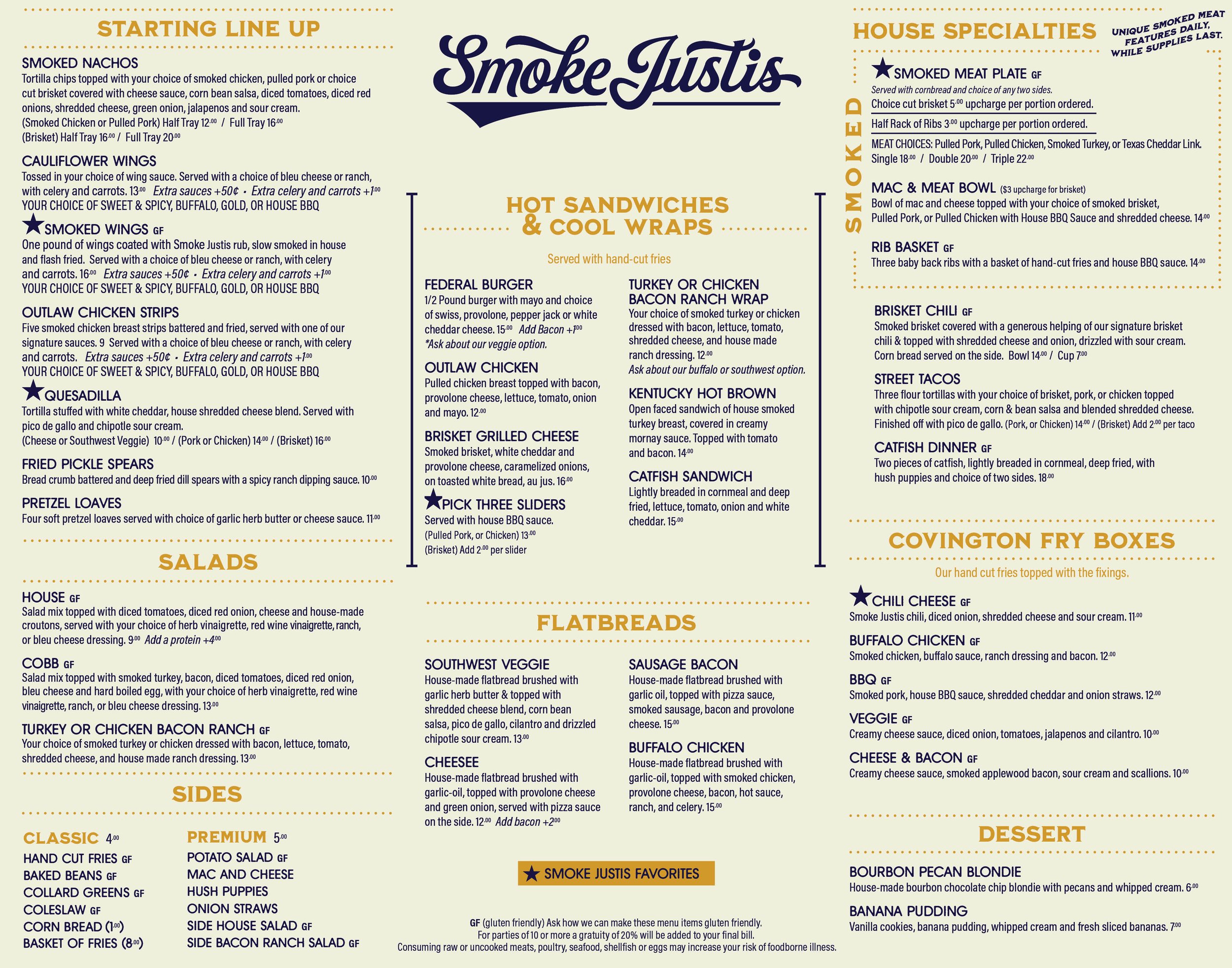Menu - BBQ, Smoked Meats, Burgers & Pre-Game Favorites — Smoke Justis
