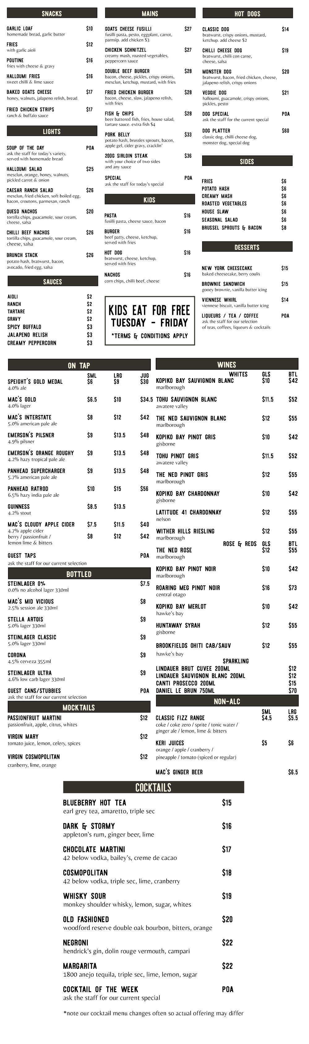 Menu — The Vic Public House
