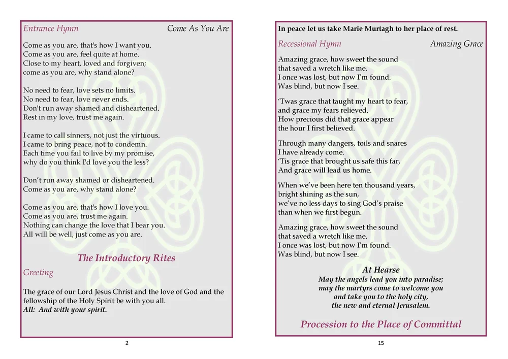 Marie Murtagh — Quality Memorial Services Funeral Wedding Livestream ...