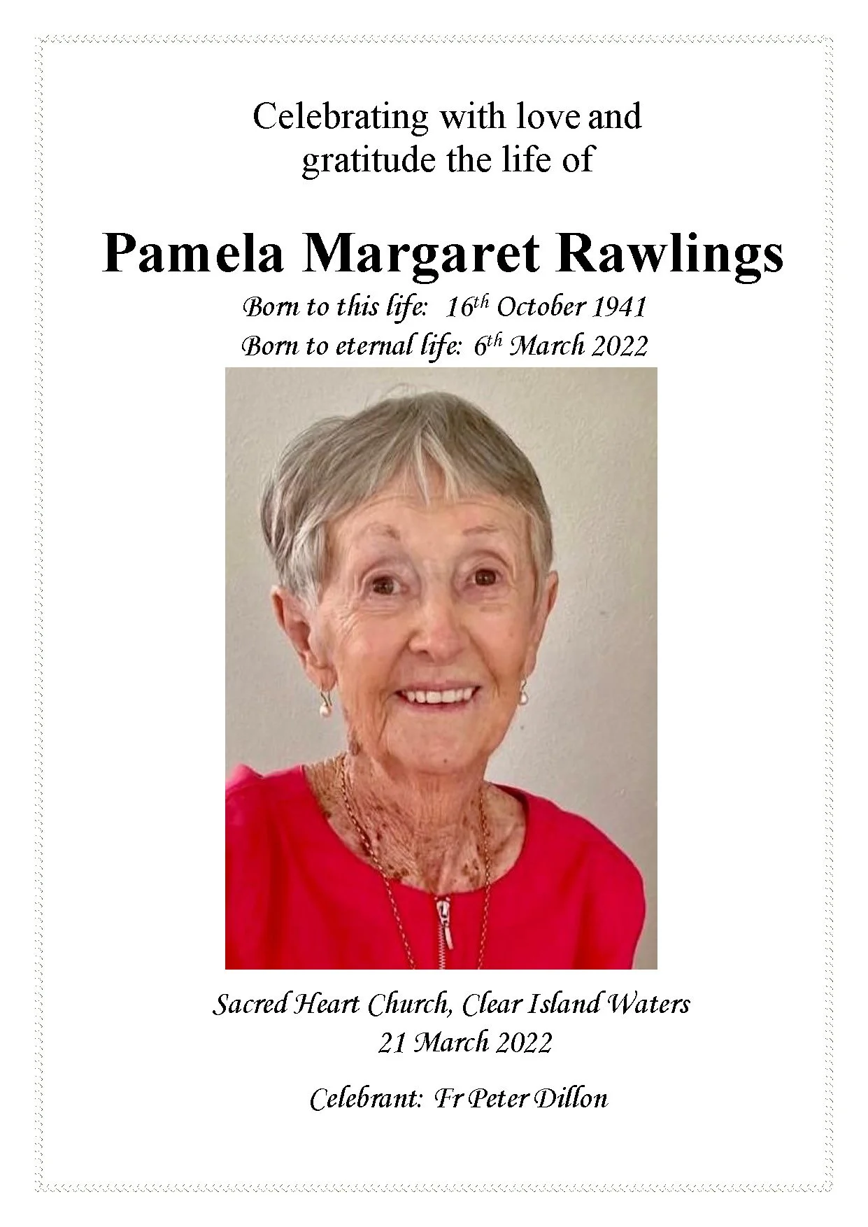 Pamela Margaret Rawlings — Quality Memorial Services Funeral Wedding ...