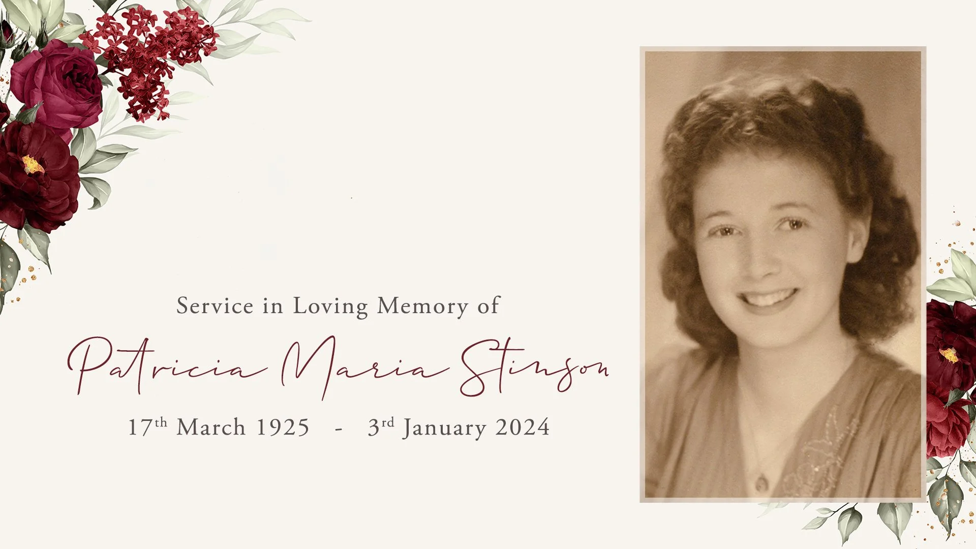 Patricia Maria Stinson — Quality Memorial Services Funeral Wedding