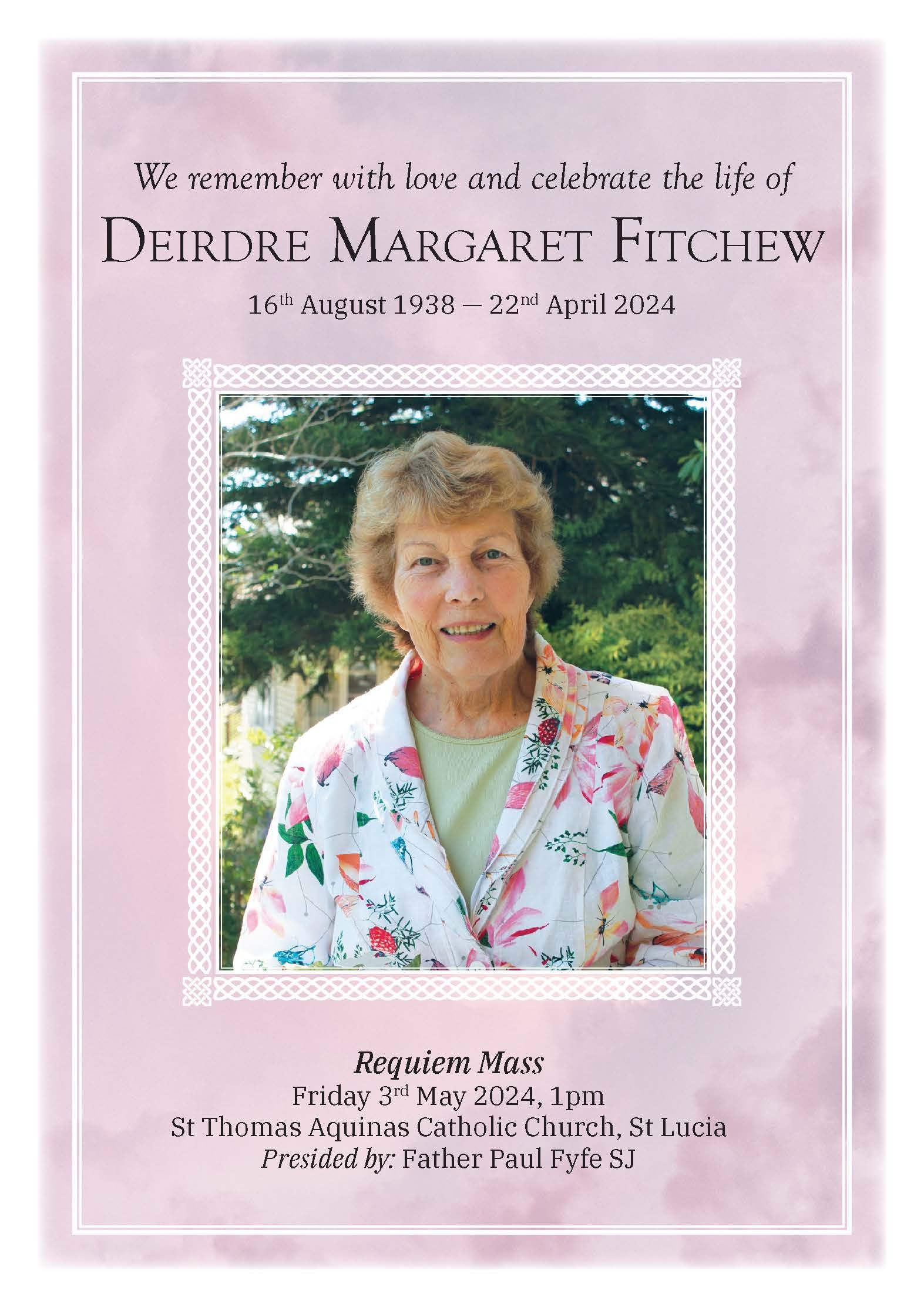Deirdre Margaret Fitchew — Quality Memorial Services Funeral Wedding ...