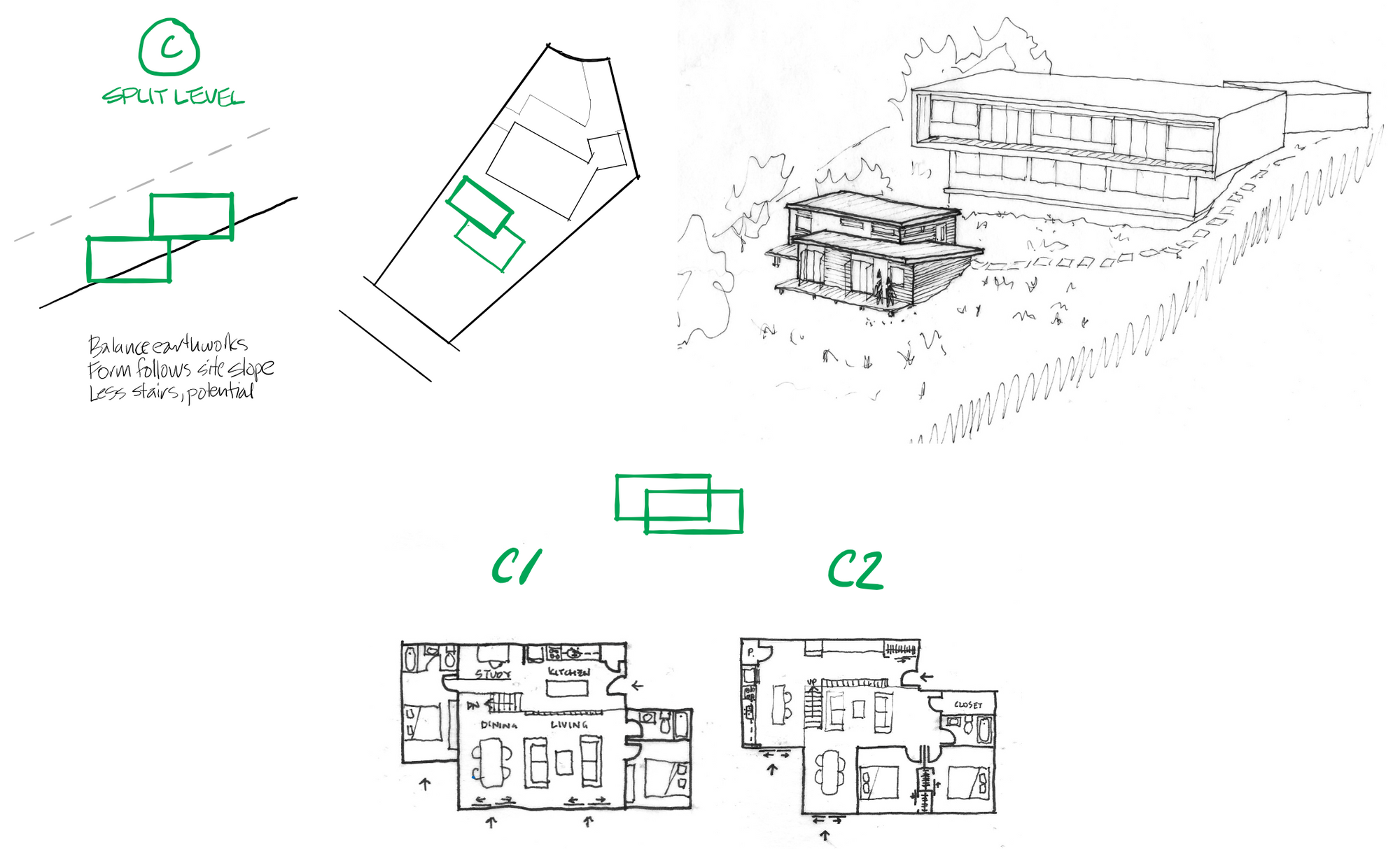 Hillside ADU Design Process: The First Three Drawings, Creating Schemes ...
