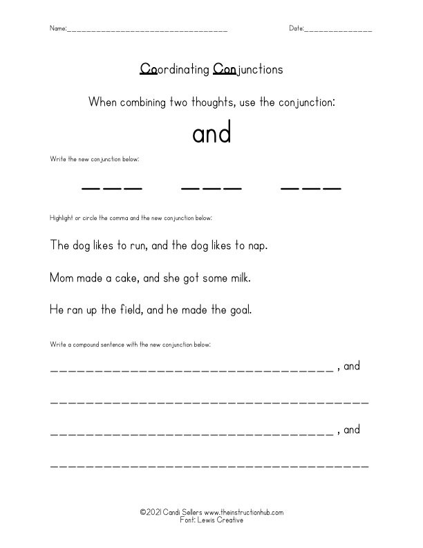 Coordinating Conjunction Worksheets