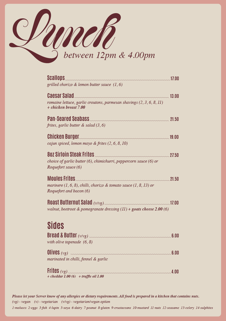 Menu — Wee Paree