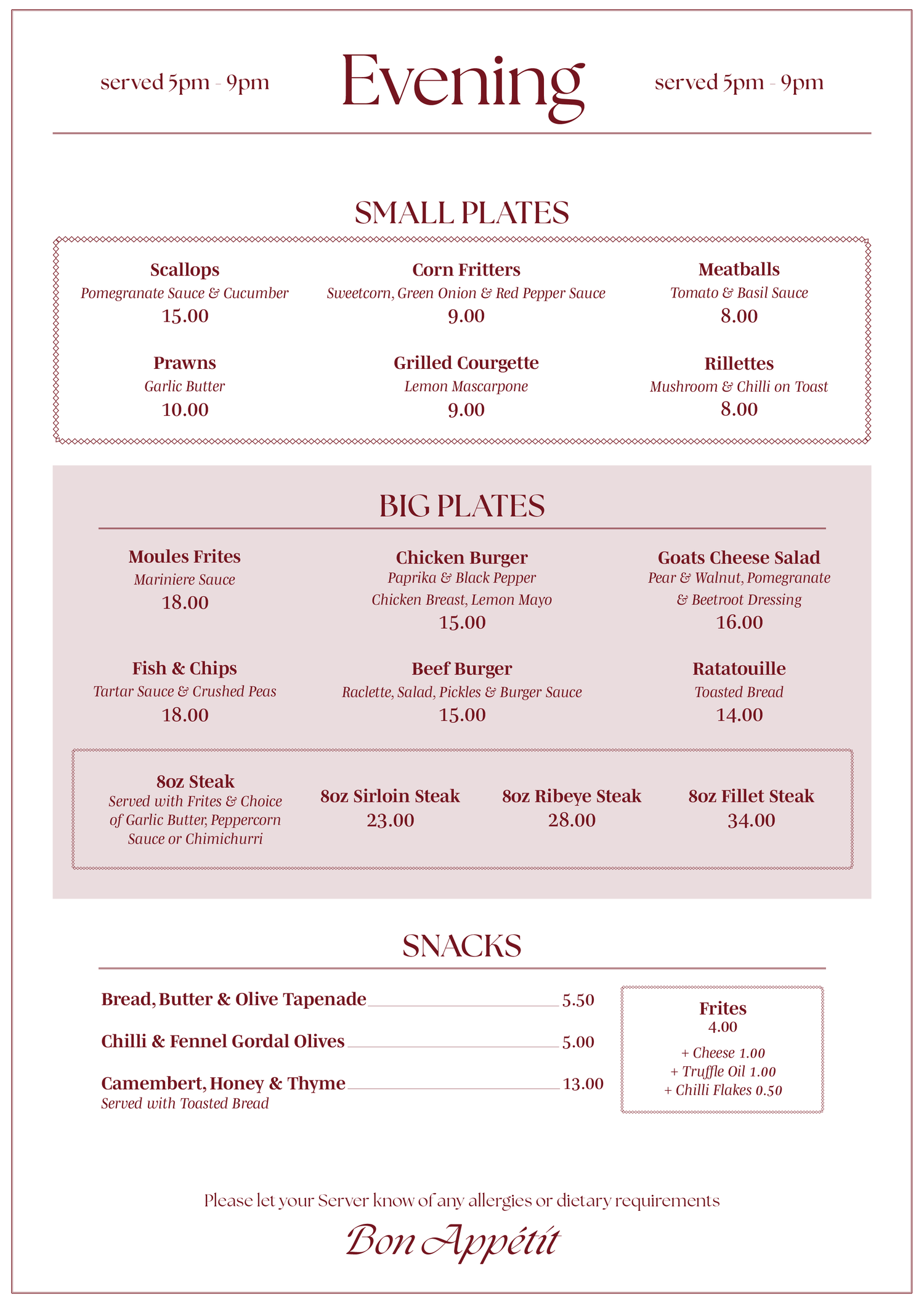 Menu — Wee Paree