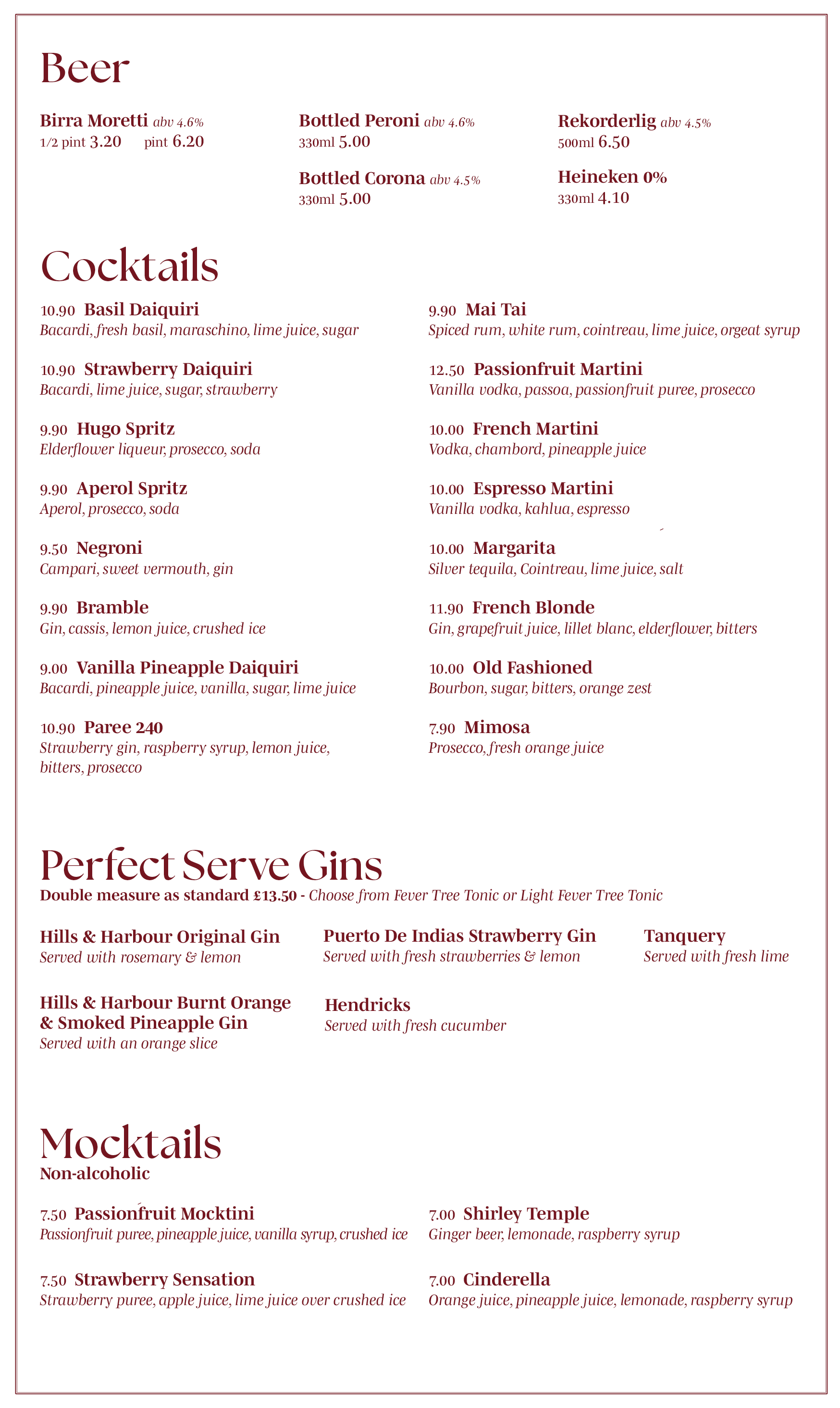 Menu — Wee Paree