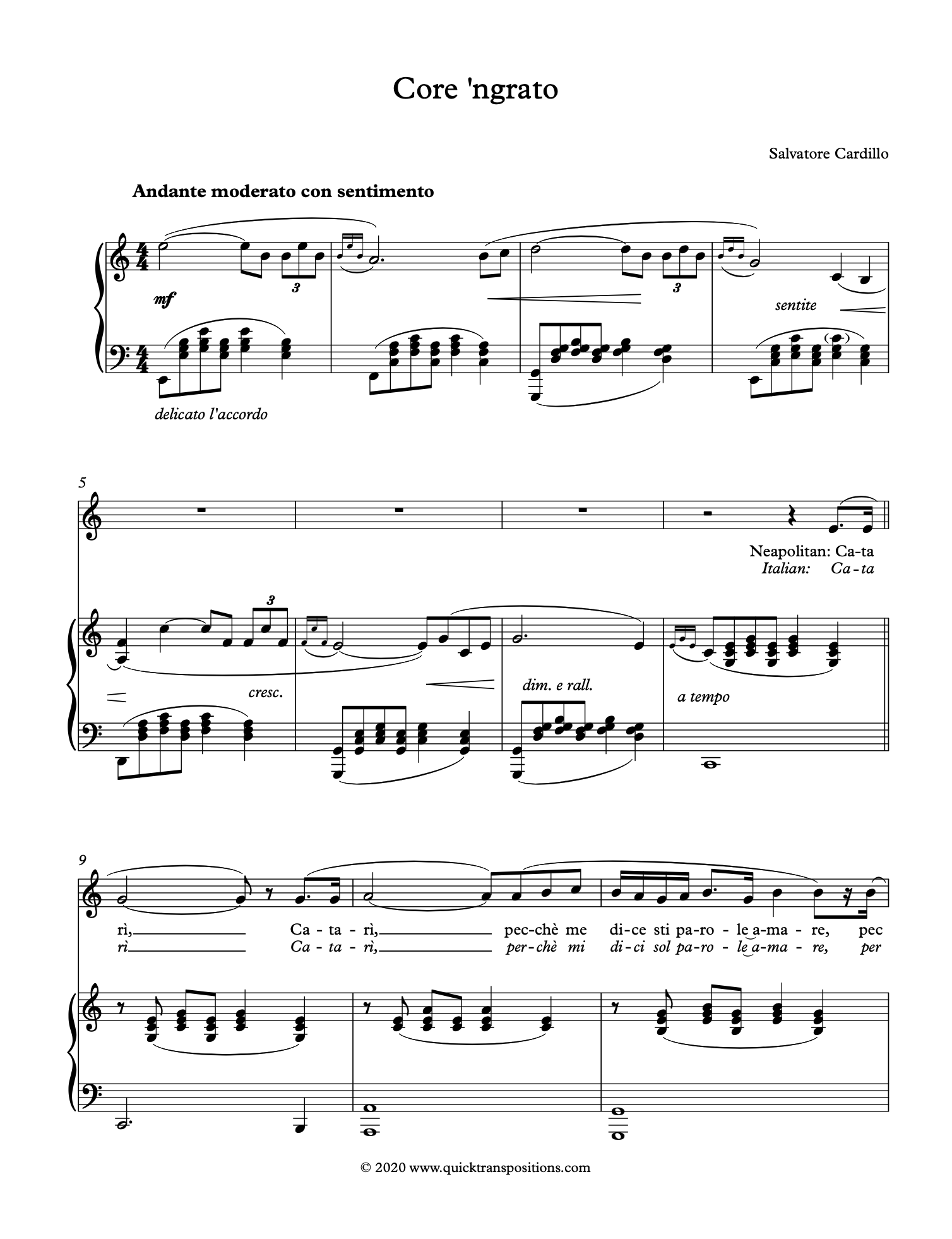 Cardillo: Core 'ngrato (Am) — QuickTranspositions